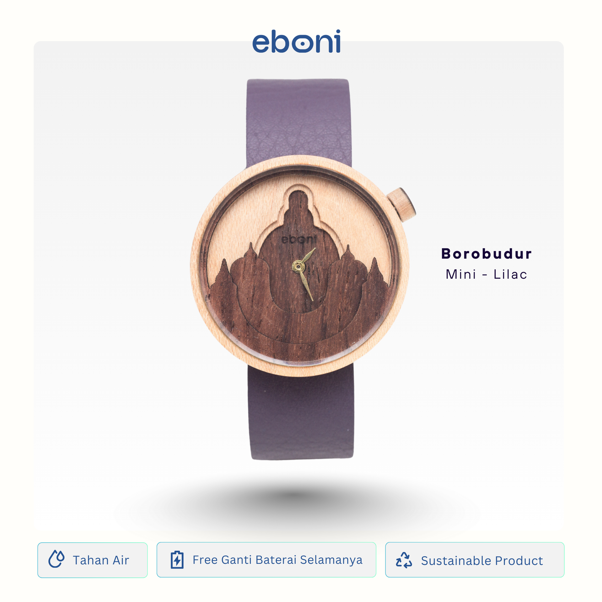 Jam Tangan Kayu Eboni x Injourney Destination "Borobudur Mini - Lilac ...