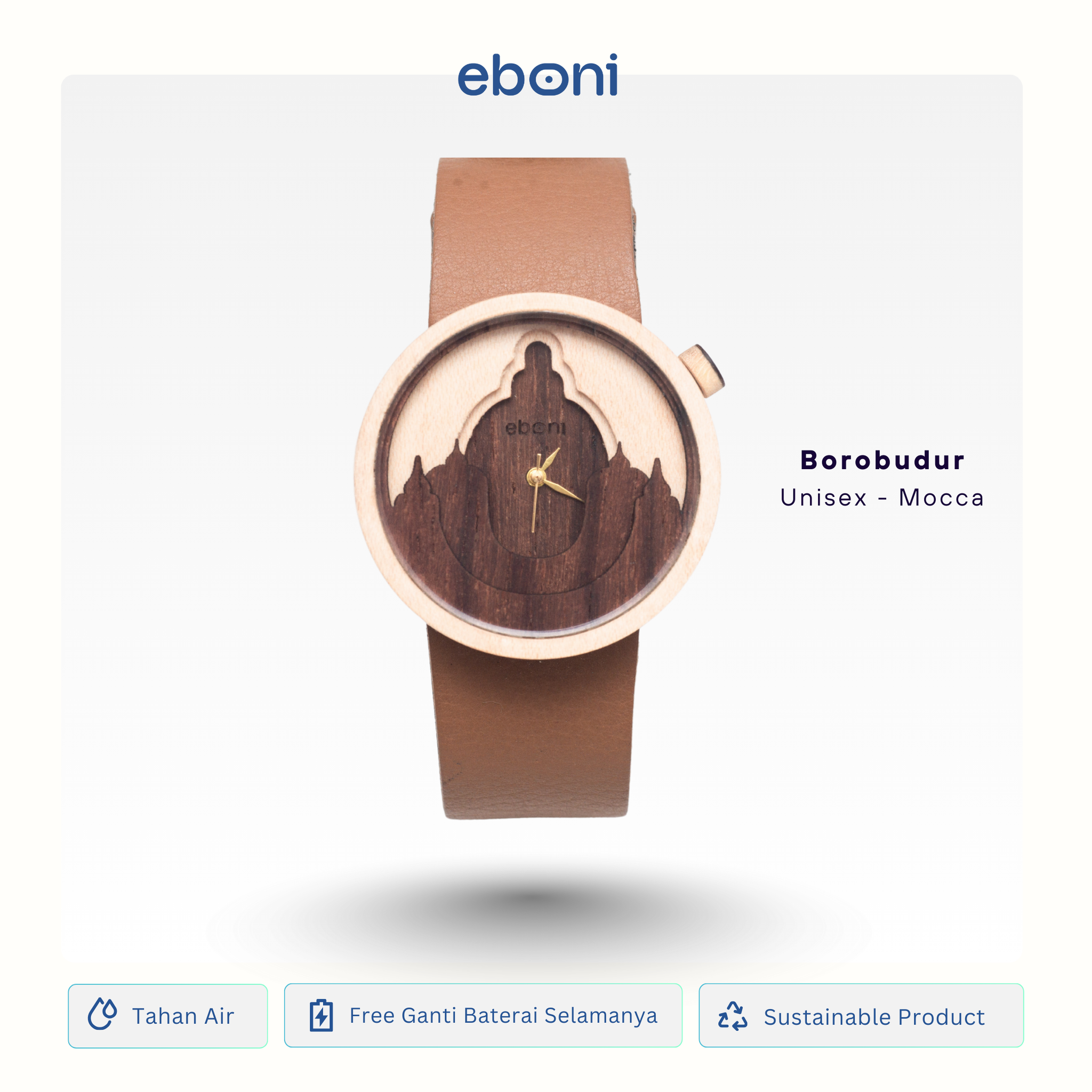 Jam Tangan Kayu Eboni x Injourney Destination "Borobudur Unisex - Mocc ...