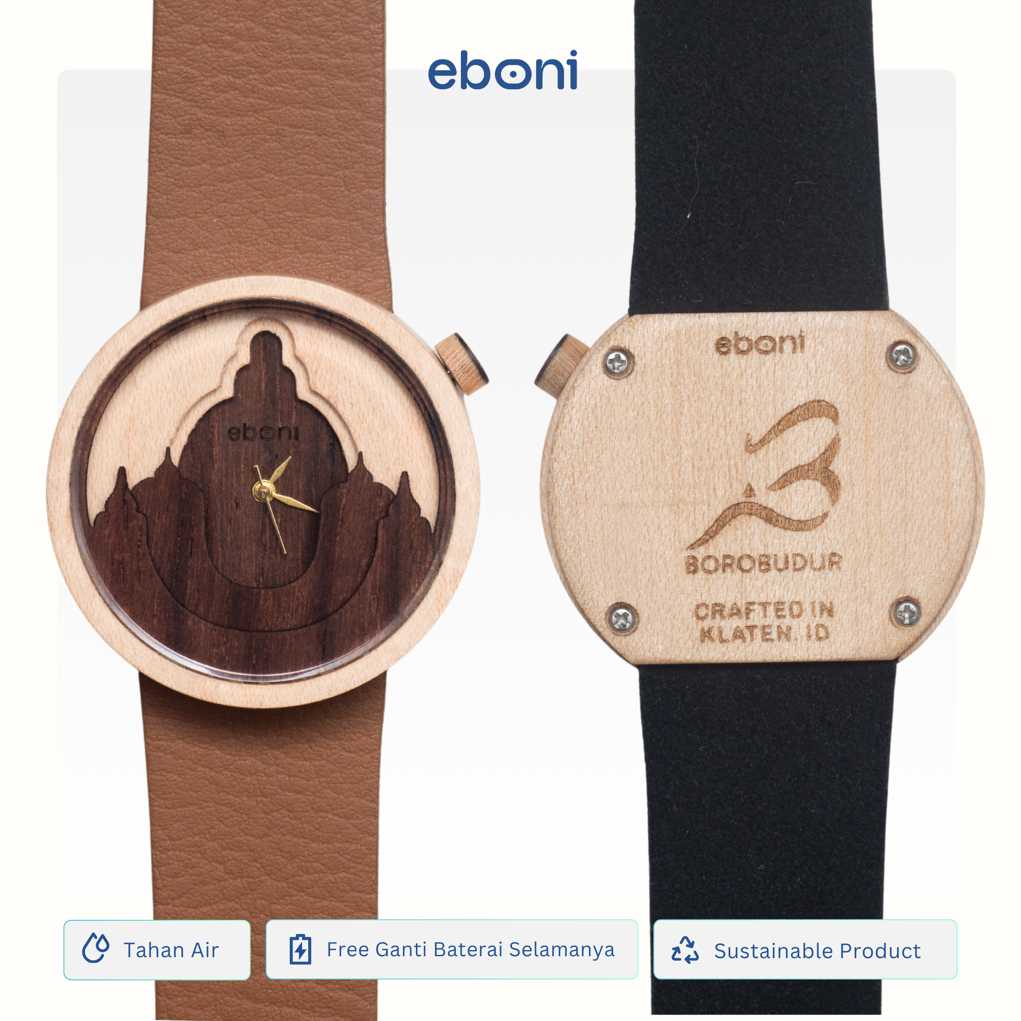 Jam Tangan Kayu Eboni x Injourney Destination "Borobudur Unisex - Mocc ...