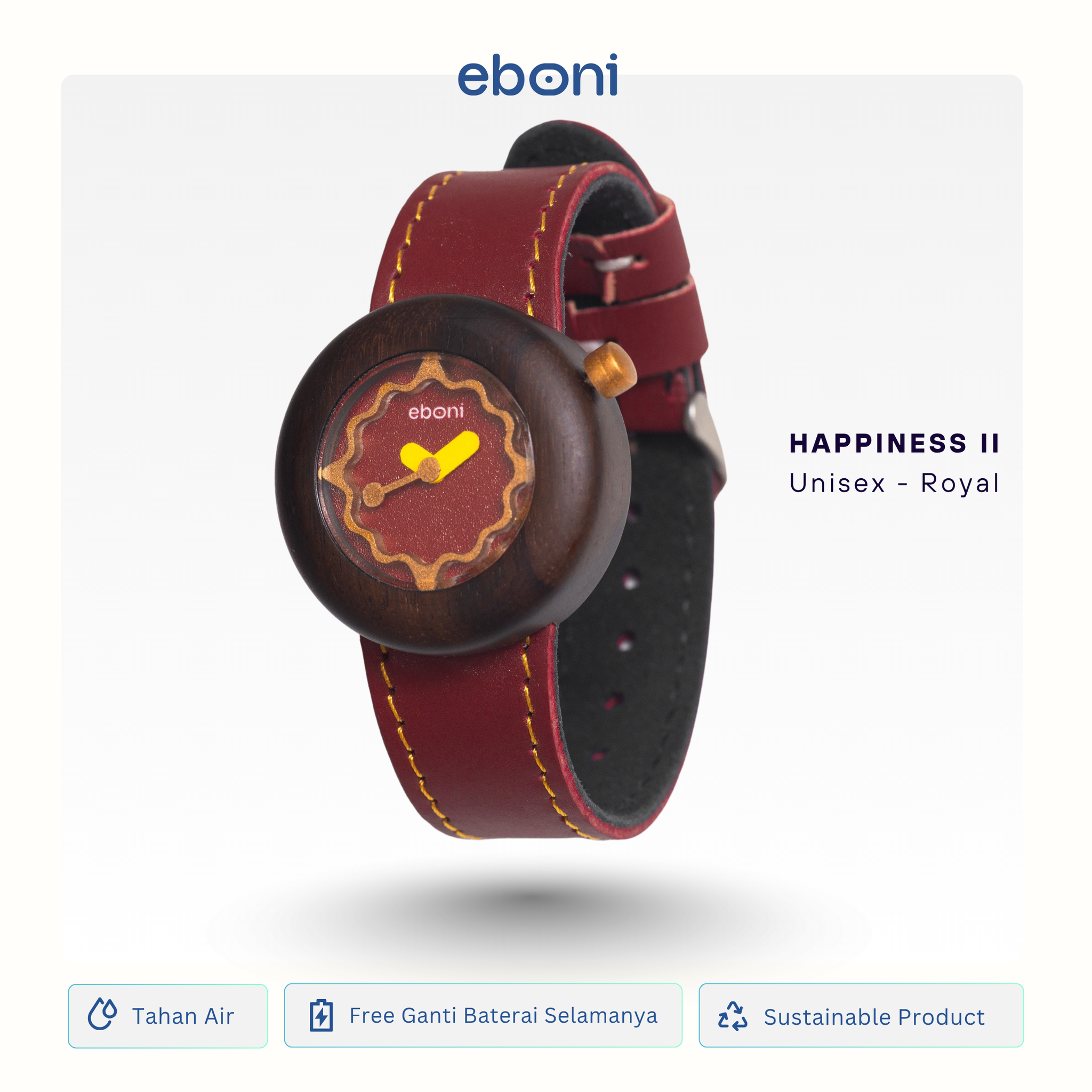 Eboni Jam Tangan Kayu Happiness II Unisex - Royal – eboniwatch
