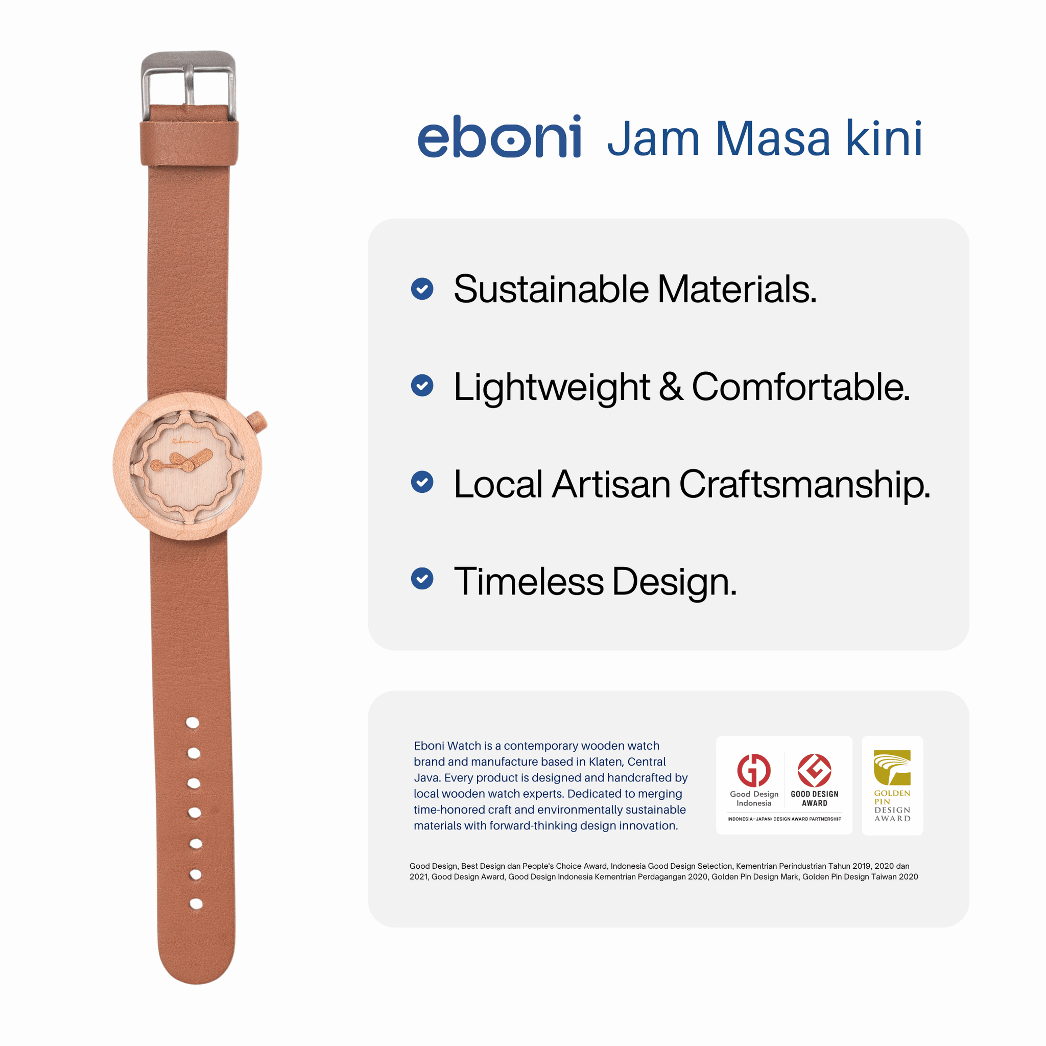 Jam Tangan Kayu Happiness Natural - Mocca – eboniwatch