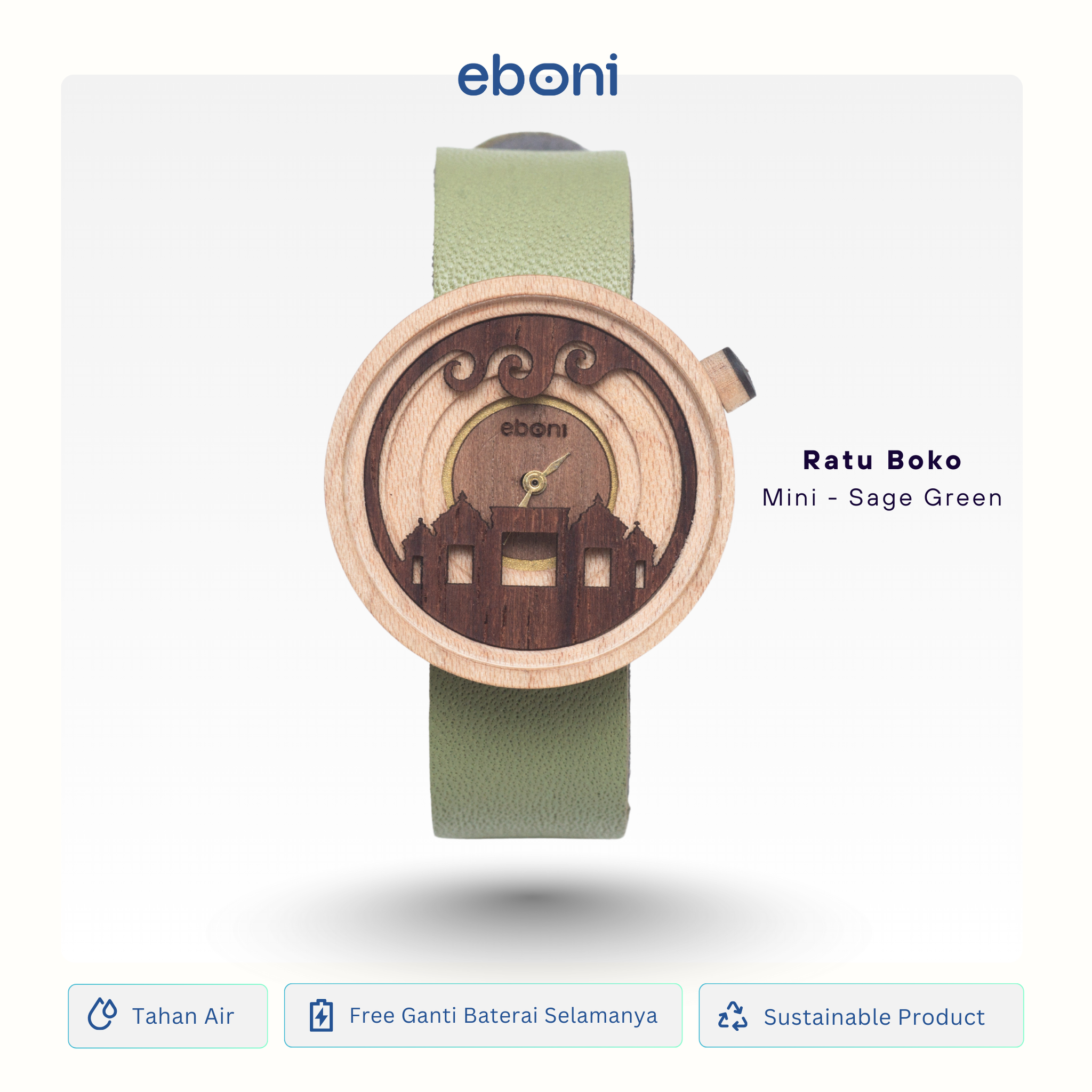 Jam Tangan Kayu Eboni x Injourney Destination "Ratu Boko Mini - Sage G ...