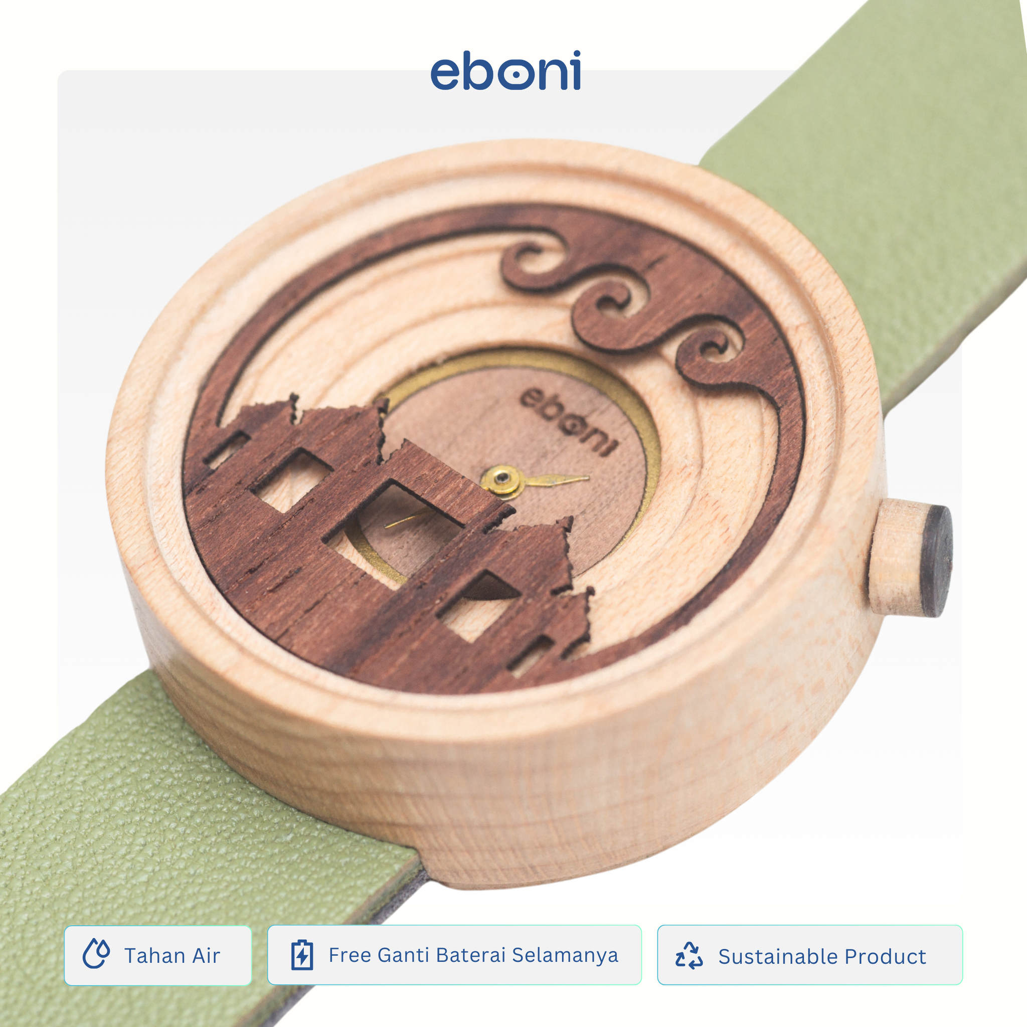 Jam Tangan Kayu Eboni x Injourney Destination "Ratu Boko Mini - Sage G ...