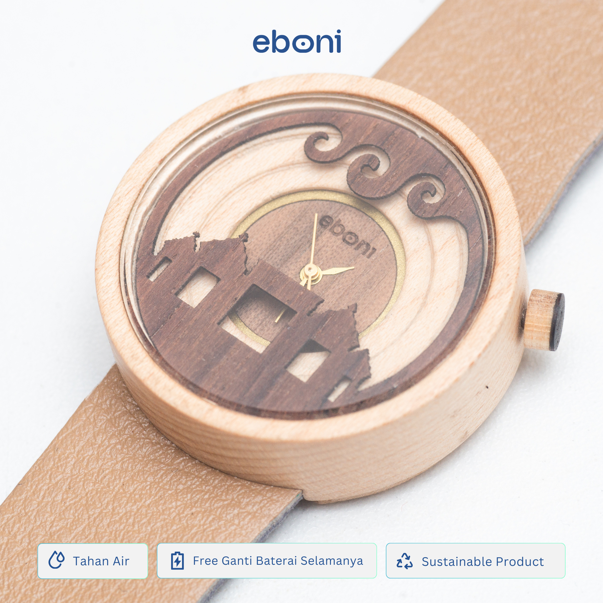 Jam Tangan Kayu Eboni x Injourney Destination "Ratu Boko Unisex - Beig ...