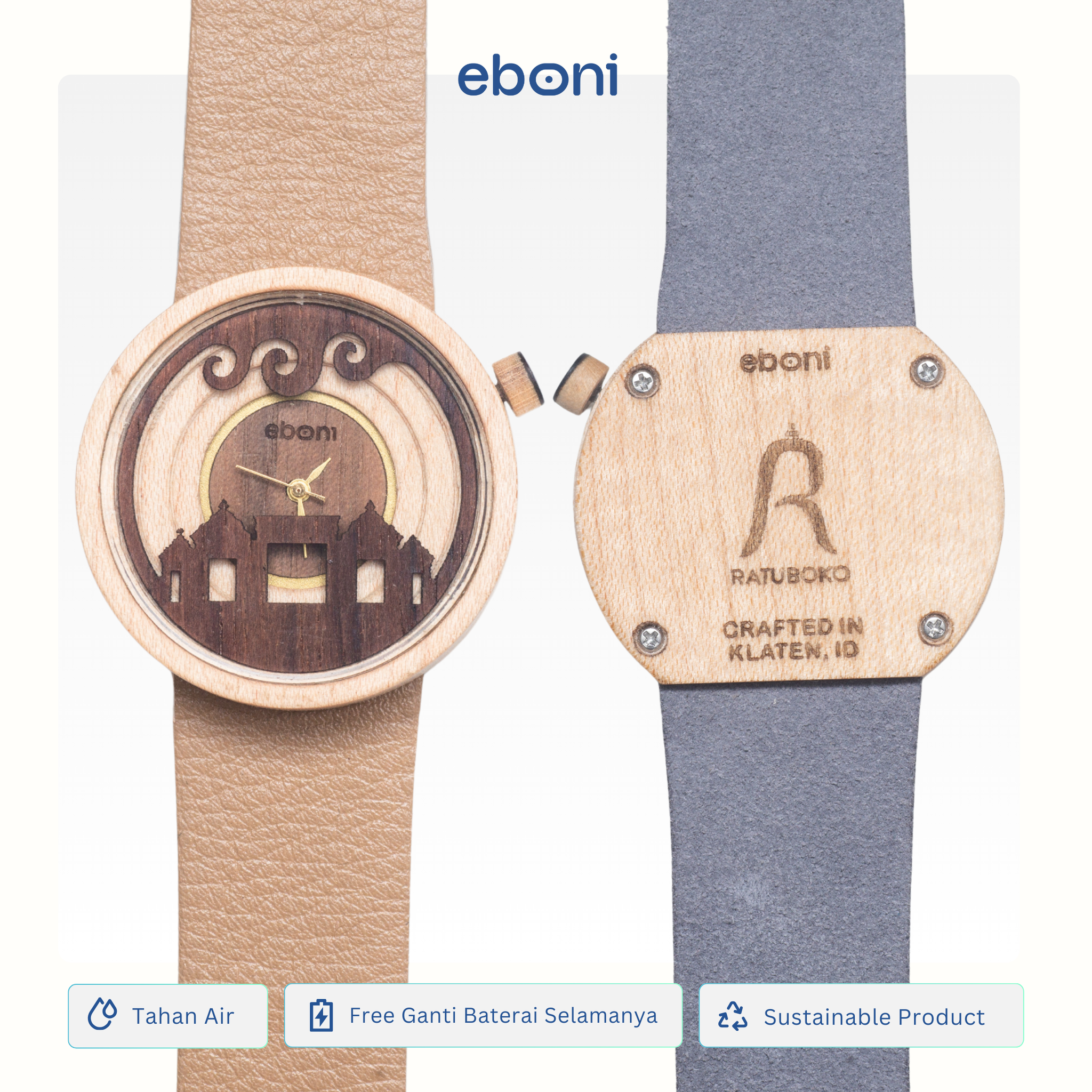 Jam Tangan Kayu Eboni x Injourney Destination "Ratu Boko Unisex - Beig ...